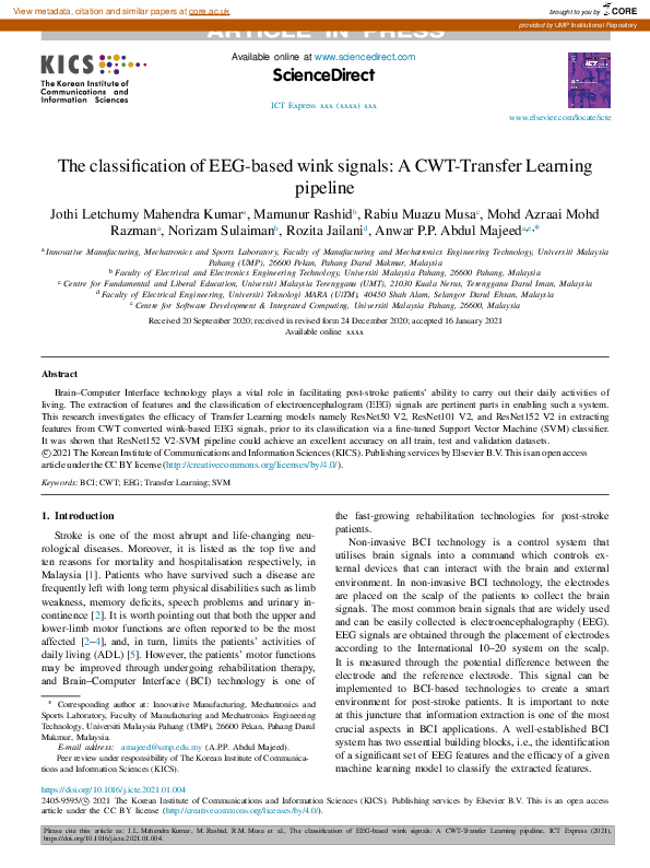 (PDF) The classification of EEG-based wink signals: A CWT-Transfer Learning pipeline | Jothi ...