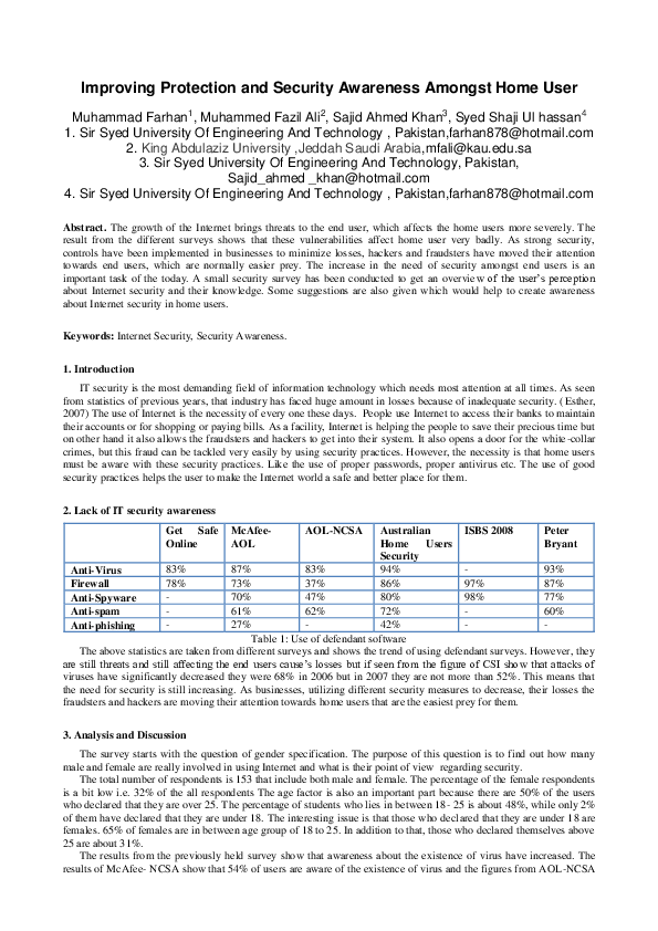 (PDF) Improving Protection and Security Awareness Amongst Home User