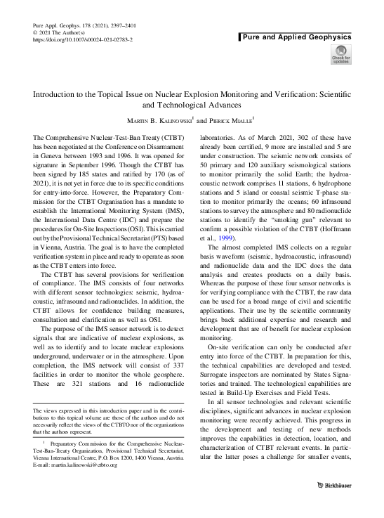 (PDF) Introduction to the Topical Issue on Nuclear Explosion Monitoring ...