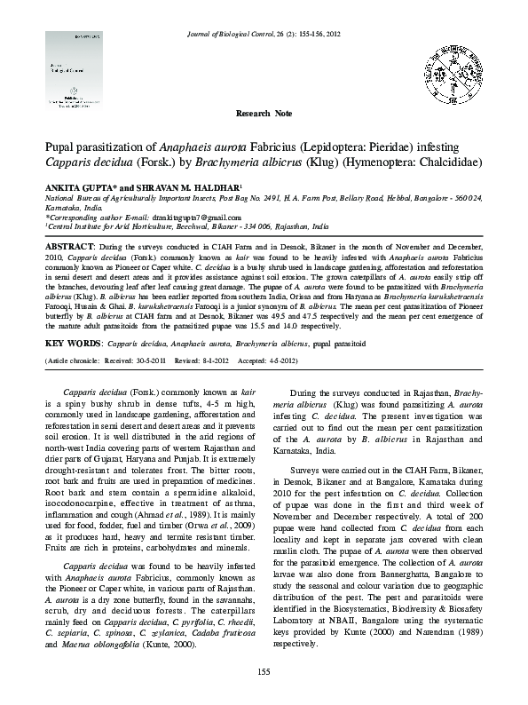(PDF) Pupal Parasitization of Anaphaeis aurota Fabricius (Lepidoptera ...