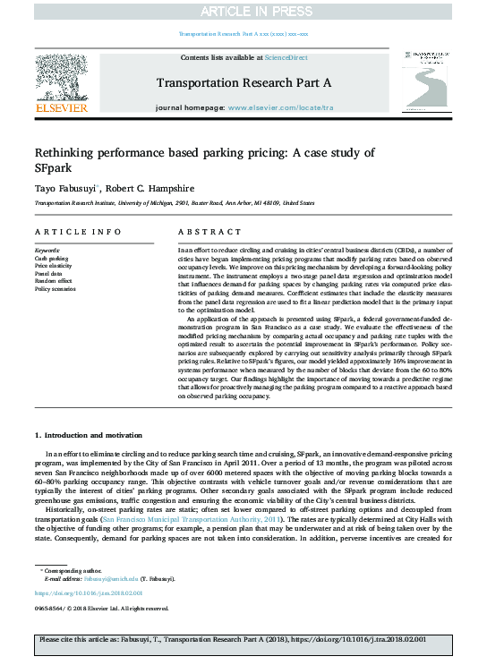 (PDF) Rethinking performance based parking pricing: A case study of SFpark