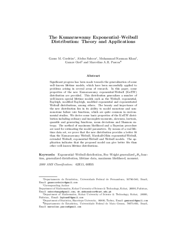 (PDF) The Kumaraswamy Exponential-Weibull Distribution: Theory and Applications