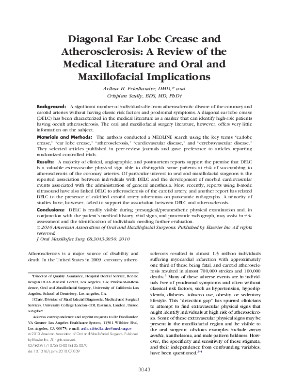 (PDF) Diagonal Ear Lobe Crease and Atherosclerosis: A Review of the ...