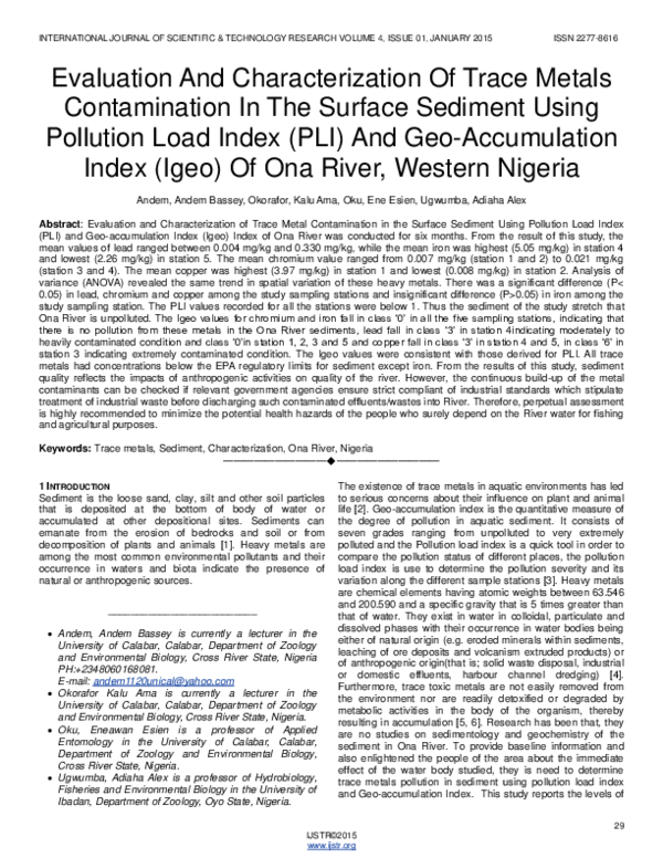 (PDF) Evaluation And Characterization Of Trace Metals Contamination In The Surface Sediment ...