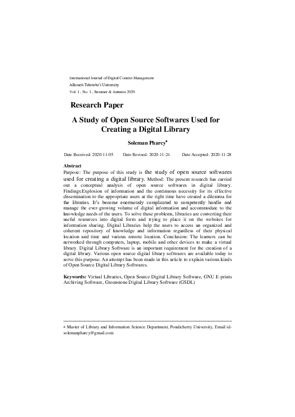 (PDF) A Study of Open Source Softwares Used for Creating a Digital Library