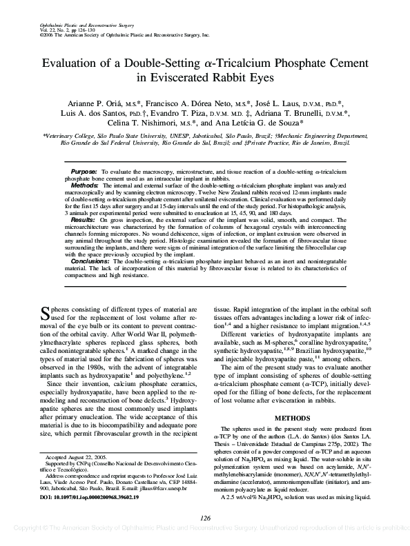 (PDF) Evaluation of a Double-Setting ??-Tricalcium Phosphate Cement in ...