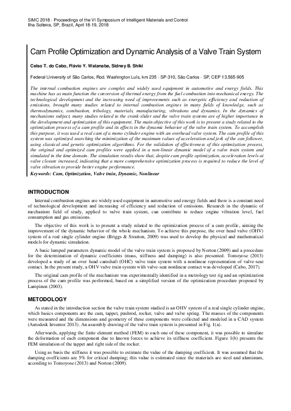 (PDF) Cam Profile Optimization and Dynamic Analysis of a Valve Train System (PDF) Cam Profile Optimization and Dynamic Analysis of a Valve Train System