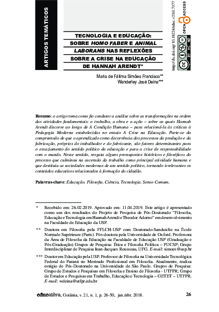 (PDF) Tecnologia e Educação: Sobre Homo Faber e O Animal Laborans Nas ...