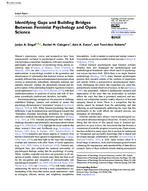 (PDF) Identifying Gaps and Building Bridges Between Feminist Psychology ...