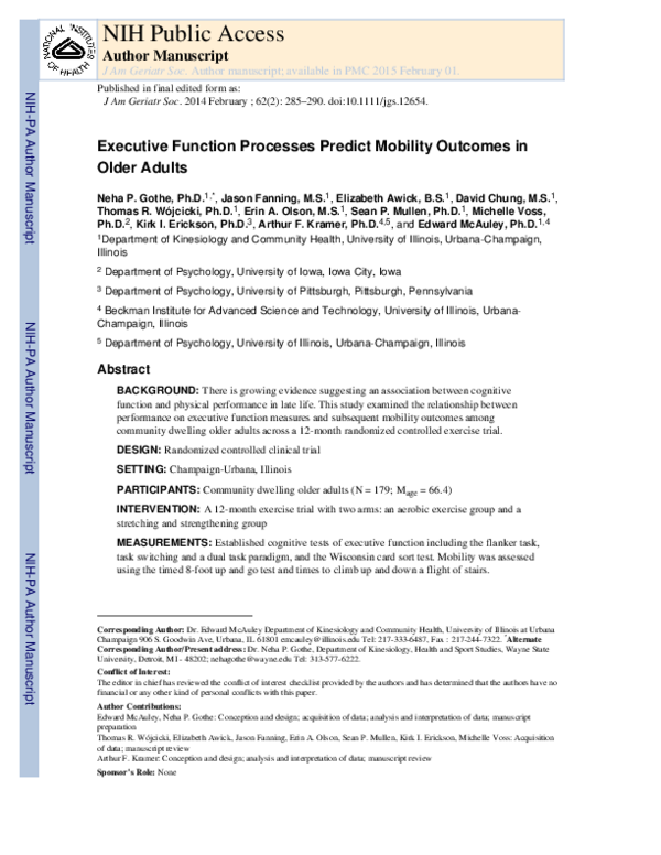 (PDF) Executive Function Processes Predict Mobility Outcomes in Older ...