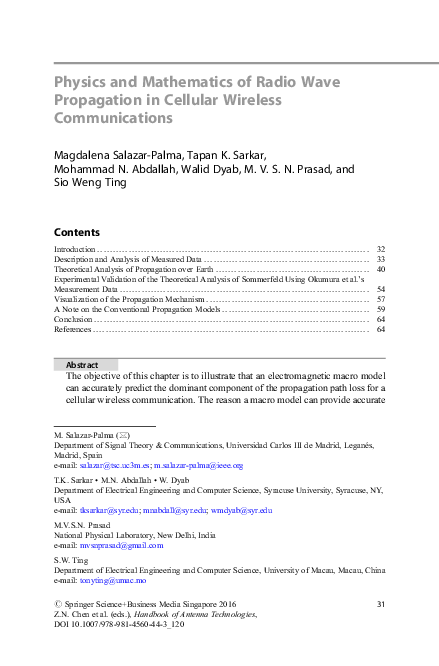 (PDF) Physics and Mathematics of Radio Wave Propagation in Cellular Wireless Communications