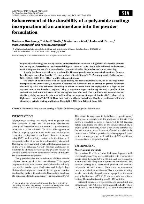 (PDF) Enhancement of the durability of a polyamide coating ...