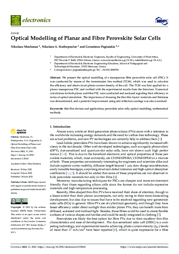 (PDF) Optical Modelling of Planar and Fibre Perovskite Solar Cells