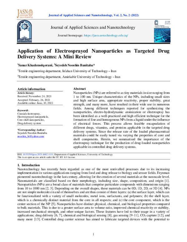 (PDF) Application of Electrosprayed Nanoparticles as Targeted Drug ...