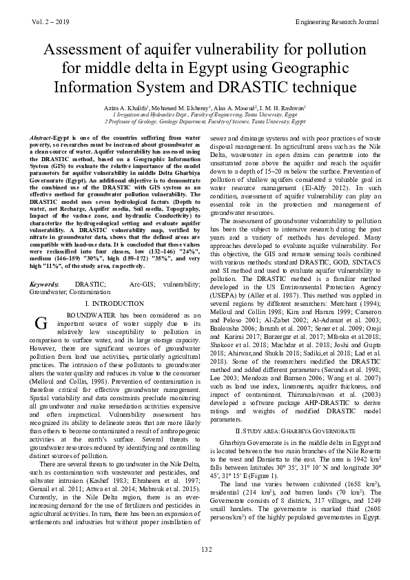 (PDF) Assessment of aquifer vulnerability for pollution for middle delta in Egypt using ...