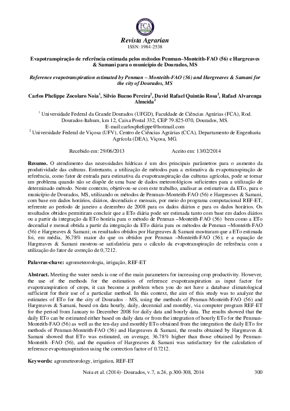 (PDF) Evapotranspiração de referência estimada pelos métodos Penman ...