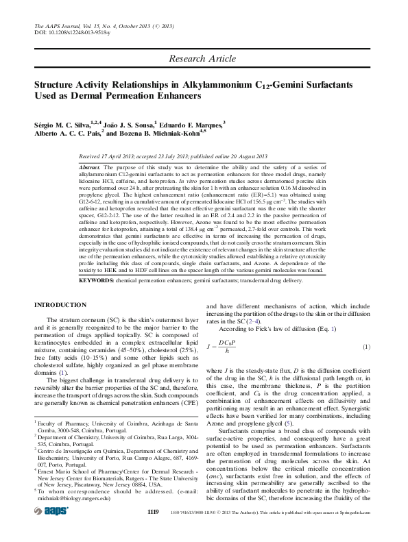 (PDF) Structure Activity Relationships in Alkylammonium C12-Gemini ...