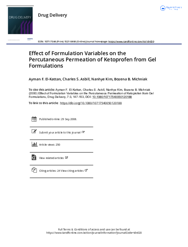 Pdf Effect Of Formulation Variables On The Percutaneous Permeation Of Ketoprofen From Gel