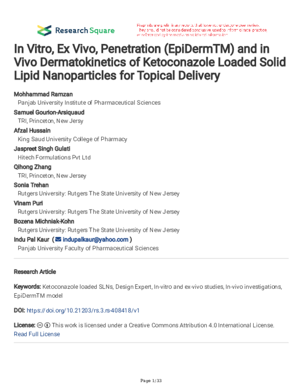 Pdf In Vitro Ex Vivo Penetration Epidermtm And In Vivo