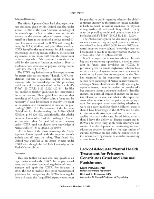 (PDF) Mental Health Treatment in Prisons and ICWA