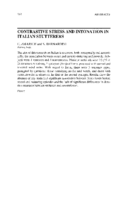 (PDF) Contrastive stress and intonation in Italian stutterers | Claudio ...