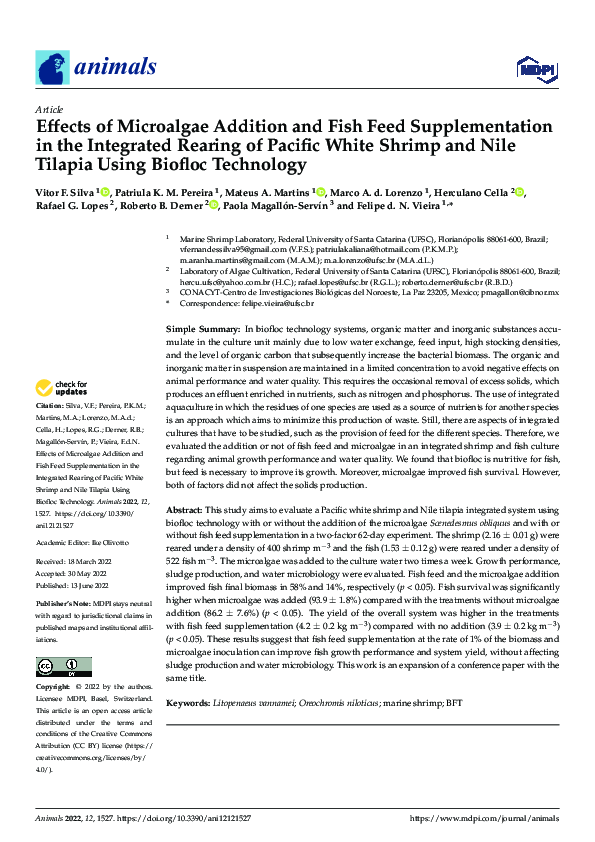 (PDF) Effects of Microalgae Addition and Fish Feed Supplementation in the Integrated Rearing of ...