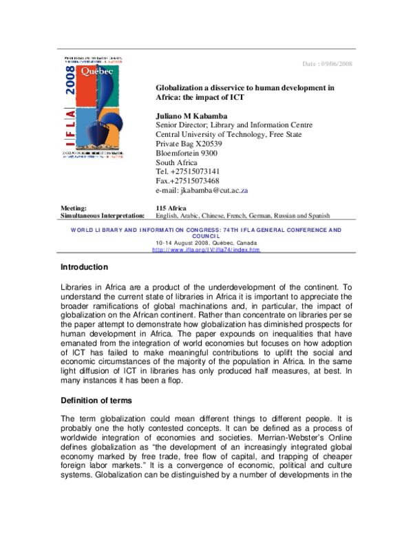 (PDF) Globalization a disservice to human development in Africa: the ...