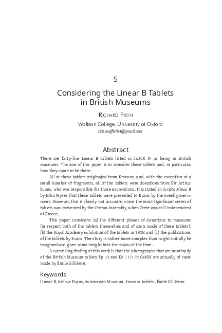 (PDF) Considering the Linear B Tablets in British Museums