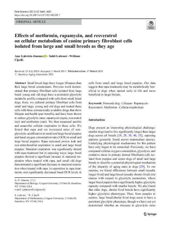 (PDF) Effects of metformin, rapamycin, and resveratrol on cellular ...
