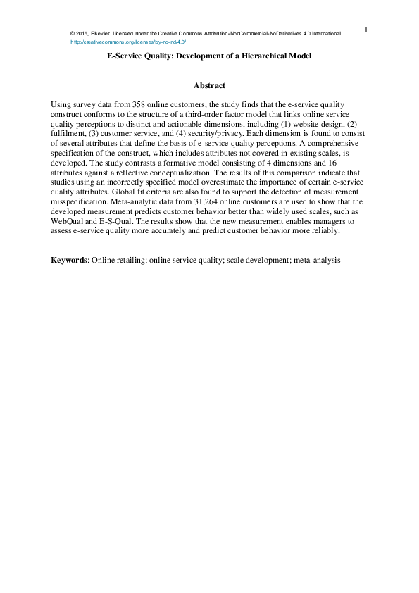 (PDF) E service quality development of a hierarchical model