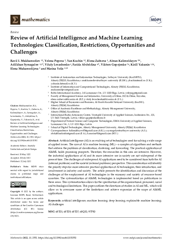(PDF) Review of Artificial Intelligence and Machine Learning ...