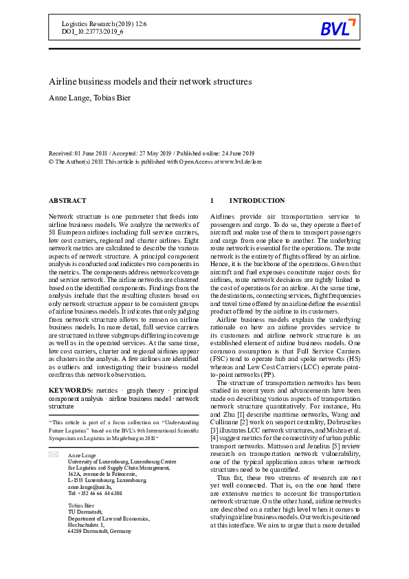 (PDF) Airline business models and their network structures