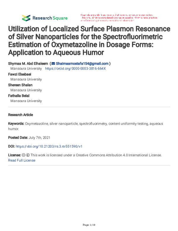 (PDF) Utilization of Localized Surface Plasmon Resonance of Silver ...