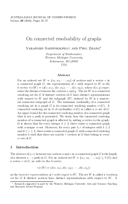 (PDF) Connected Resolvability of Graphs