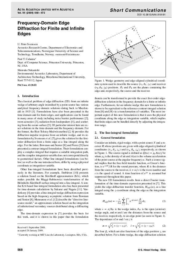 (PDF) Frequency-Domain Edge Diffraction for Finite and Infinite Edges