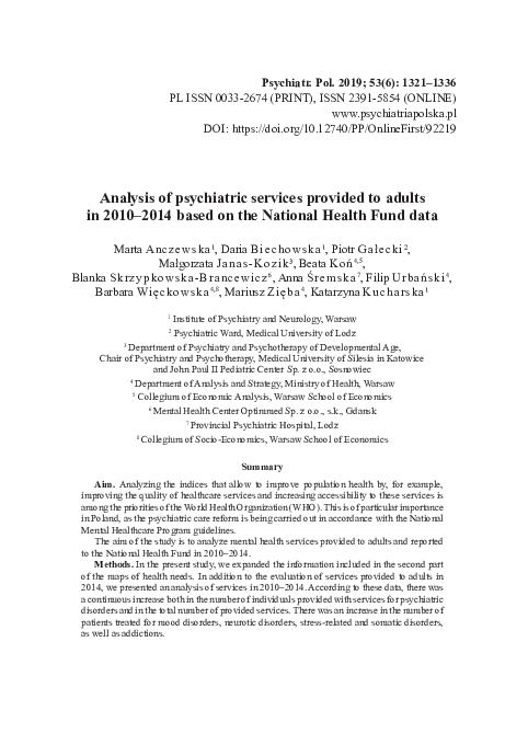 (PDF) An analysis of psychiatric services provided to adults in 2010 ...