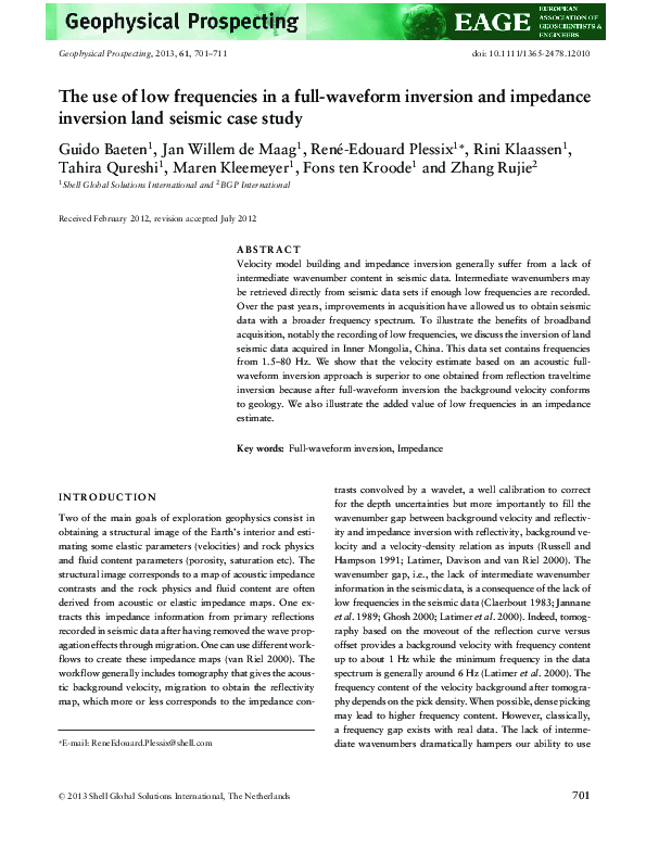 (PDF) The use of low frequencies in a full-waveform inversion and impedance inversion land ...