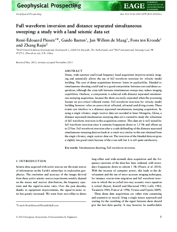 (PDF) Full waveform inversion and distance separated simultaneous sweeping: a study with a land ...