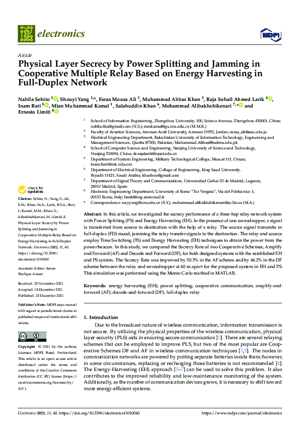 (PDF) Physical Layer Secrecy by Power Splitting and Jamming in Cooperative Multiple Relay Based ...