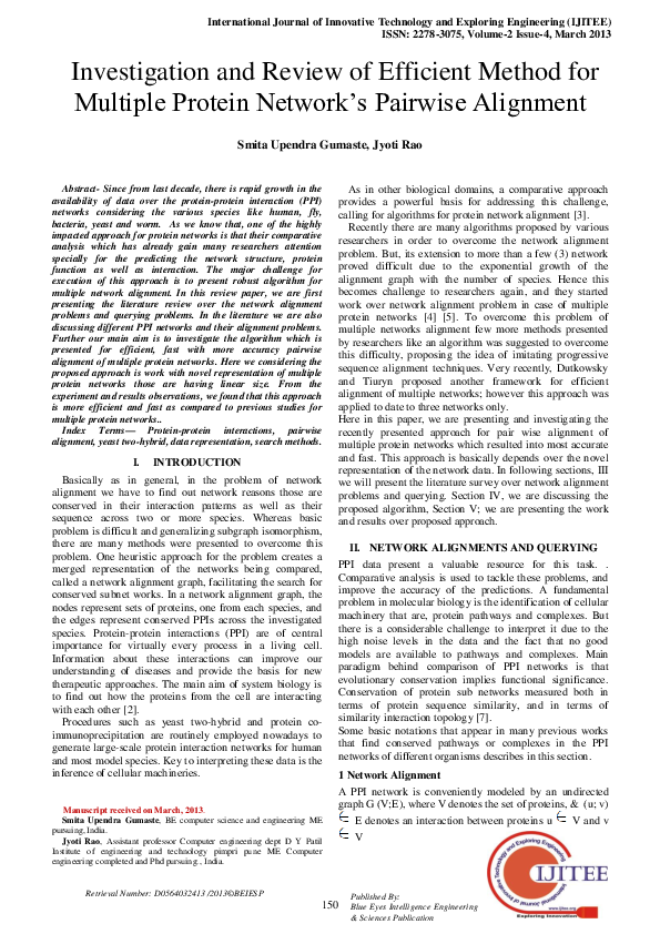 (PDF) Investigation and Review of Efficient Method for Multiple Protein Network’s Pairwise Alignment