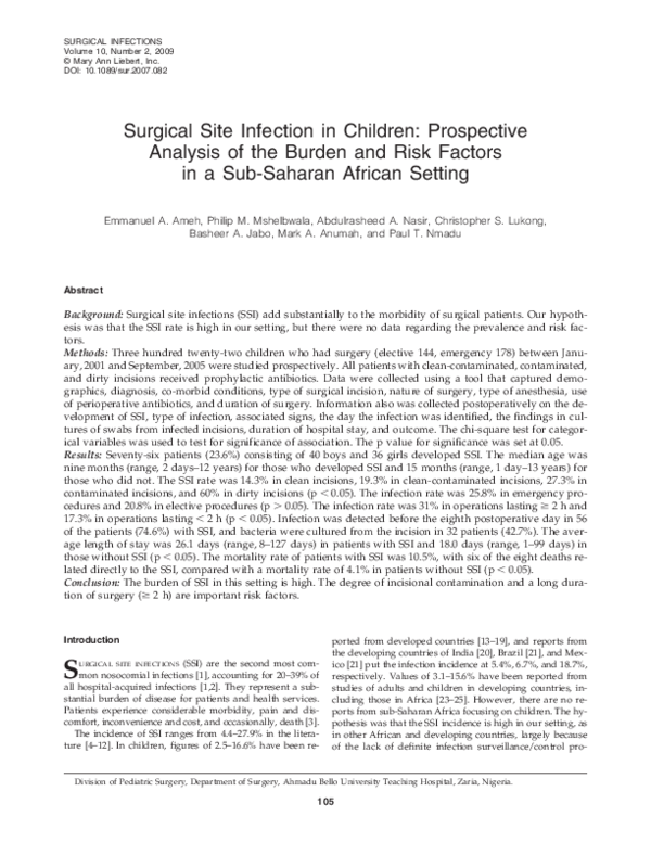 (PDF) Surgical Site Infection in Children: Prospective Analysis of the ...