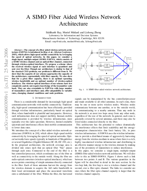 (PDF) A SIMO Fiber Aided Wireless Network Architecture