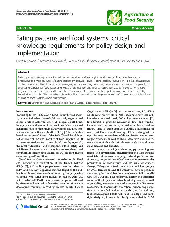 (PDF) Eating patterns and food systems: critical knowledge requirements ...