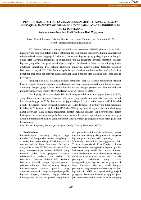 (PDF) Pengukuran Kualitas Layanan Dengan Metode Service Quality (Servqual) Dan Zone of Tolerance ...