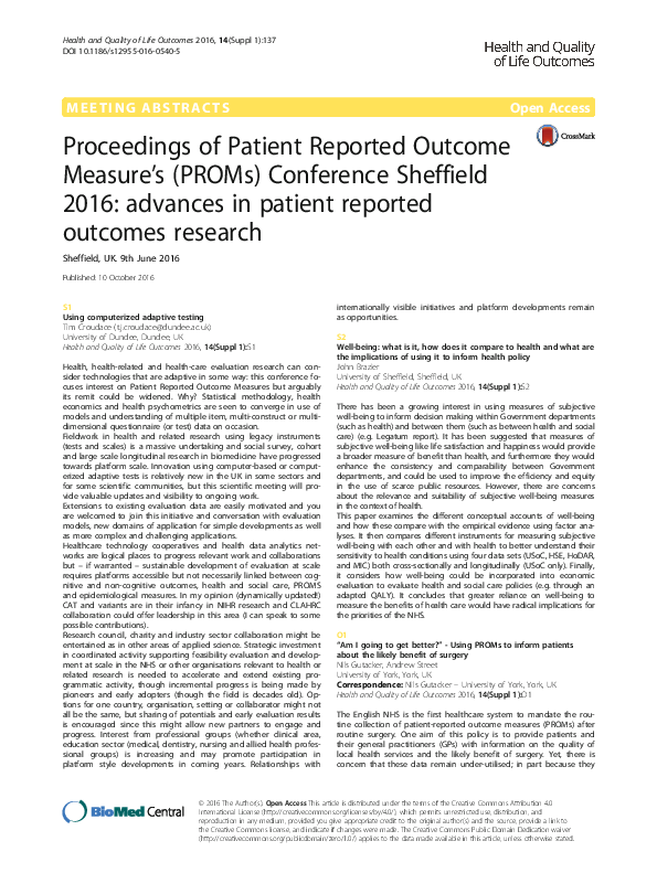 (PDF) Proceedings of Patient Reported Outcome Measure’s (PROMs ...