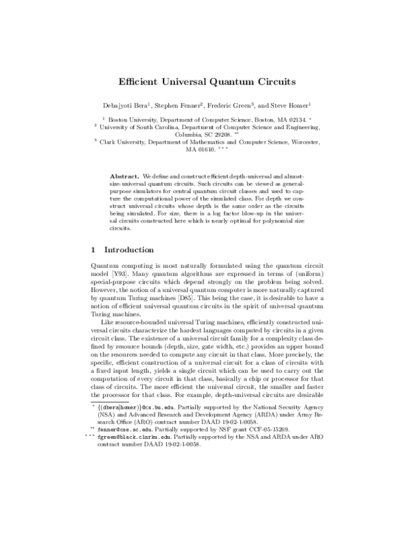 (PDF) Efficient Universal Quantum Circuits
