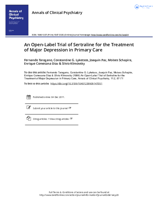 (PDF) An Open-Label Trial of Sertraline for the Treatment of Major ...