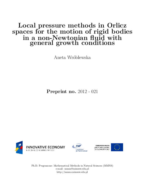 (PDF) Local pressure methods in Orlicz spaces for the motion of rigid bodies in a non-Newtonian ...