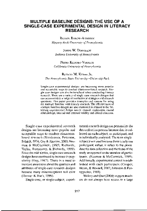Pdf Multiple Baseline Designs The Use Of A Single Case Experimental