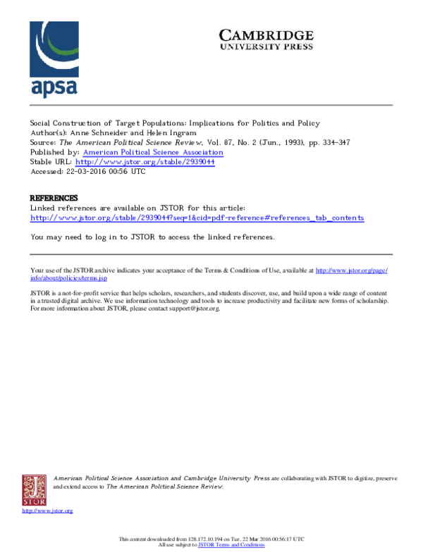 (PDF) Social Construction of Target Populations: Implications for ...